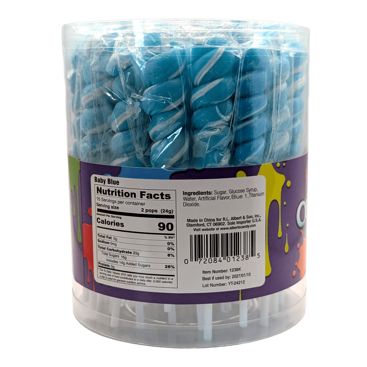 Color Splash Pops Baby Blue Blue Raspberry – Pearls Candy & Nuts NH